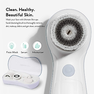 My Life My Shop Ultimate Spin Facial Cleansing Brush (Blue) Ultimate Skin Spa with 3 Interchangeable Face Brushes- Daily Cleansing, Exfoliating Brush, Silicone Brush &Protective Case