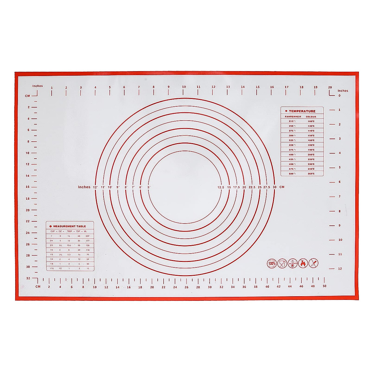 Silicone Measurement Pastry Mat, Reusable Non Stick Baking Mat with Inch CM Measurement for Dough Rolling Fondant Pizza Cookies Making, Large Pie Crust Mat, 23.6x15.7 Inch(Red)