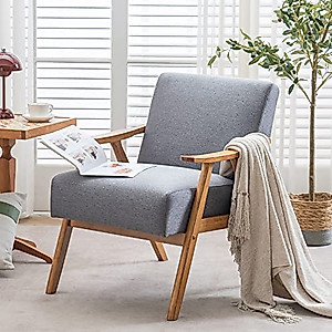 VINGLI Grey Accent Chairs Set of 2, Retro Mid Century Lounge Chairs for Living Room, Sturdy Upholstered Solid Wood Boho Farmhouse Armchairs for Bedroom/Reception