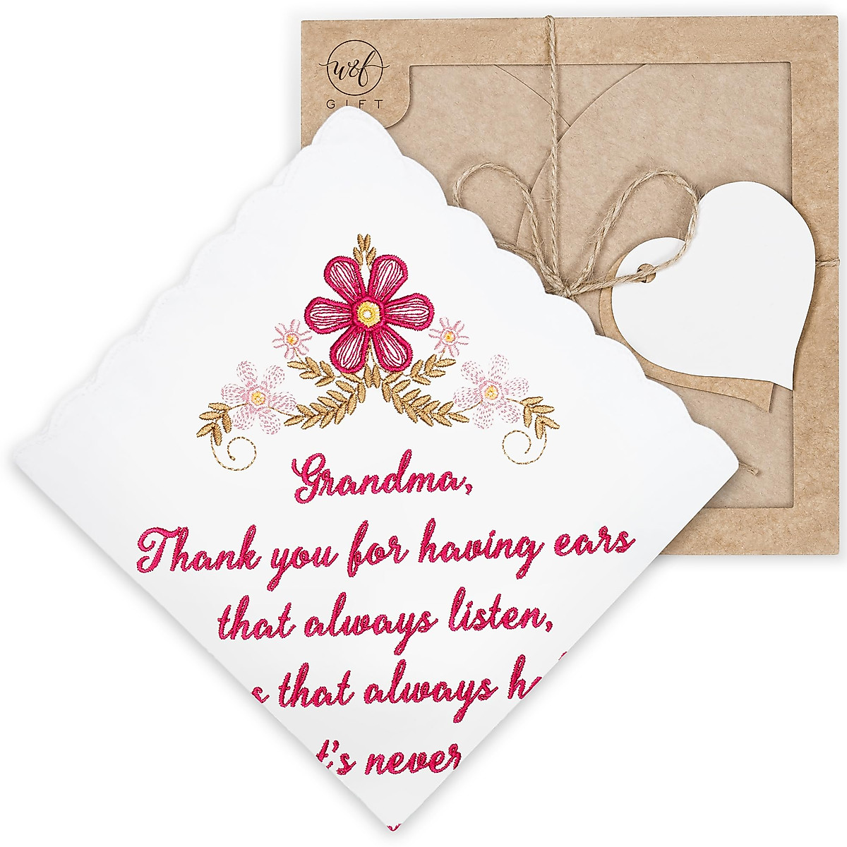 W&F GIFT Grandmother Of The Bride Wedding Handkerchief for Grandma from Granddaughter.