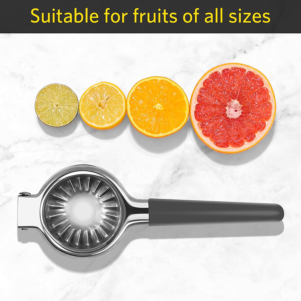 Lemon Squeezer, Sopito Stainless Steel Citrus Press Juicer Heavy Duty with Large Metal Squeezer Bowl for Seedless Juicing, Non-Slip Grip Design Manual Juicer