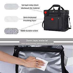 MOV COMPRA Movcompra Black Adult Insulated Lunch Box for Work + 45-Can Dual Compartment Large Lunch Cooler Bag