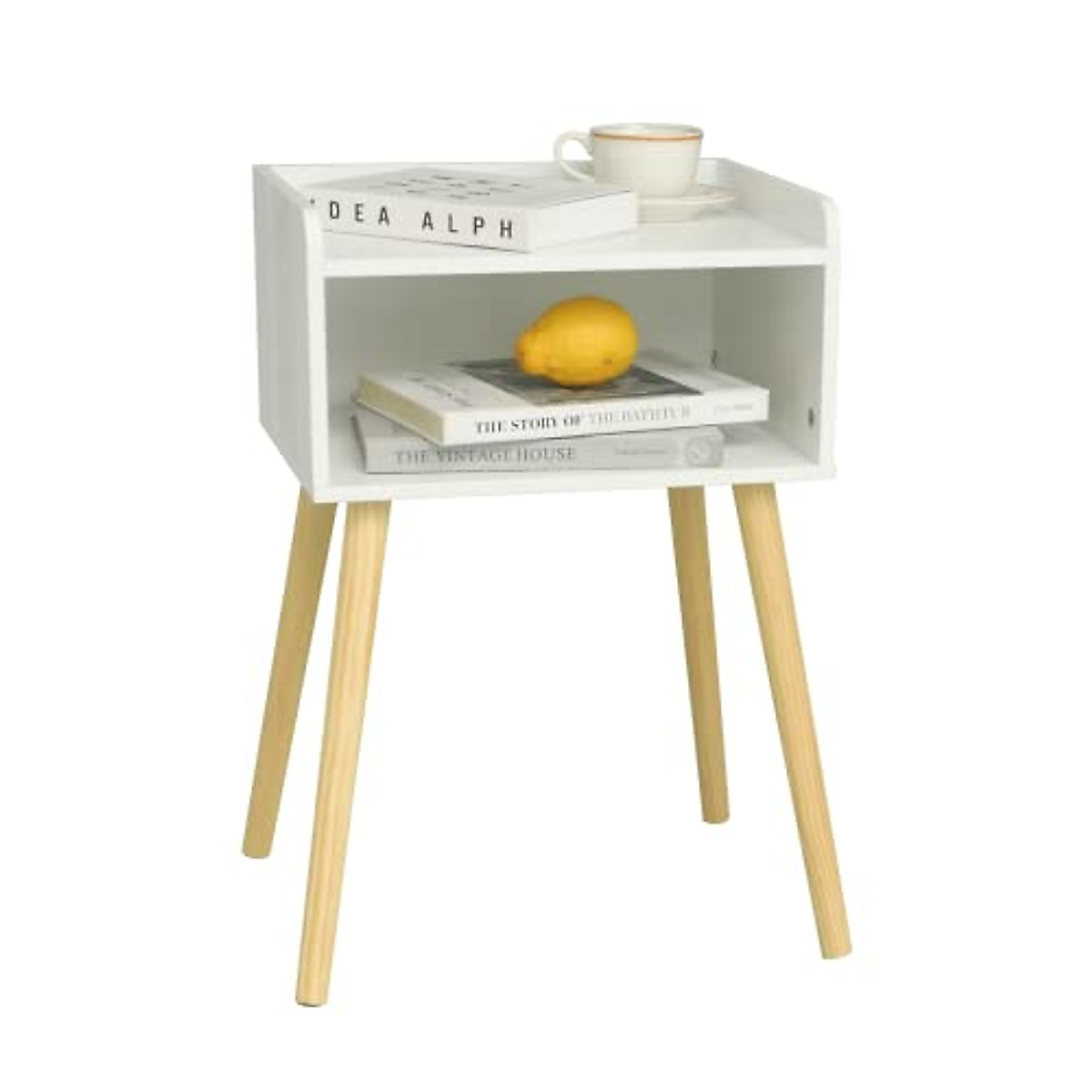 MaxSmeo White Nightstand, Small Bed Side Table for Small Spaces,Mid Century Modern Nightstand End Table with Storage and Solid Wood Legs for Bedroom Living Room(White)