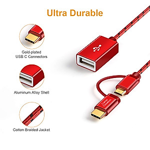 CableCreation Micro USB & Type C to USB 2.0 Female Adapter Cable, 0.6ft Short OTG (on-The-go) Cable Compatible with Pixel 3XL 2XL, Galaxy S22/S20/S10, Android and Type C Devices, 0.18M /Red