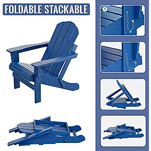 CCBEKIIM Adirondack Chair, Folding HDPE All-Weather Adirondack Chair with Relaxing Stackable Arm Rest, Compatible for Outdoor, Fire Pit, Deck, Outside, Garden, Campfire (Navy Blue)