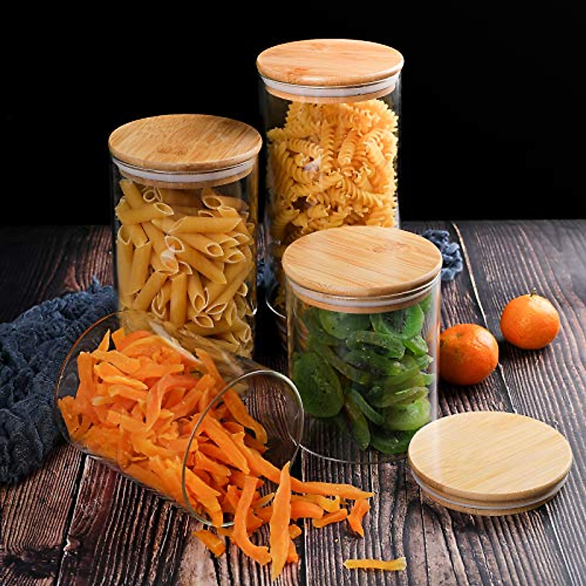 LIBWYS Pantry Glass Storage Jars with Bamboo Lids Set of 4, 135oz Airtight Food Containers Kitchen Storage Jars - Dishwasher Safe (4pack)