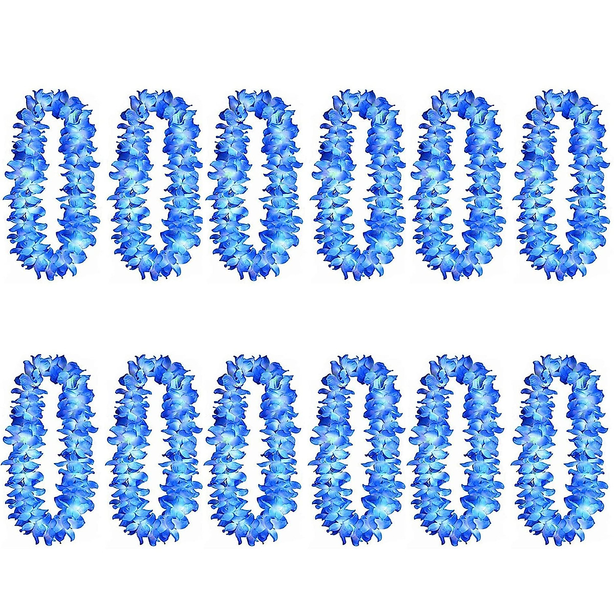 Thicken 41 Inch Blue Hawaiian Leis for Graduation Party, Dance Party, Photo Prop in Outdoors (12 Pcs)