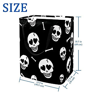 Heart Eye Skull and Bones Print Collapsible Laundry Hamper, 60L Waterproof Laundry Baskets Washing Bin Clothes Toys Storage for Dorm Bathroom Bedroom