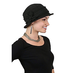 Fleece Flower Cloche Hat for Women Cancer Headwear Chemo Ladies Head Coverings Black