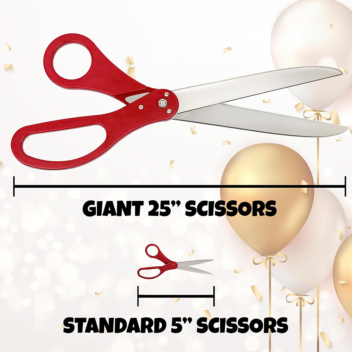 Giant Ribbon Cutting Scissor Set with Red Ribbon Included - 25" Extra Large Scissors - Heavy Duty Metal Construction for Grand Openings, Inaugurations, Ceremonies & Special Events