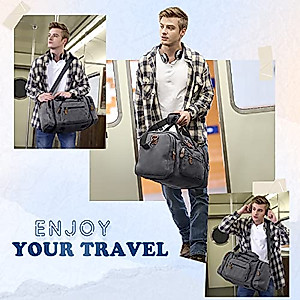 Gonex Canvas Duffle Bag for Travel 50L Expandable Duffel Weekend Overnight Bag men (Gray)