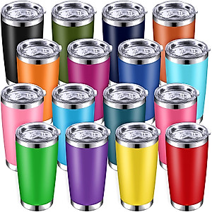 16 Packs Stainless Steel Skinny Tumblers with Lids, 20 oz Double Wall Vacuum Insulated Travel Mug Reusable Water Coffee Cup for Cold Hot Drinks, 16 Assorted Colors