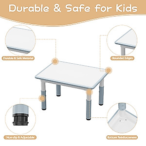 Kids Table and Chair Set, Height Adjustable Toddler Table and 4 Chairs Set for Ages 2-10, Graffiti Desktop, Non-Slip Legs, Arts & Crafts Table, Children Activity Table for Daycare Classroom Home