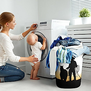 Laundry Hamper Cowboy with Lasso Silhouette Freestanding Laundry Basket Thickened Waterproof Collapsible Clothes Hamper Storage for Clothes Toys Dorm And Family