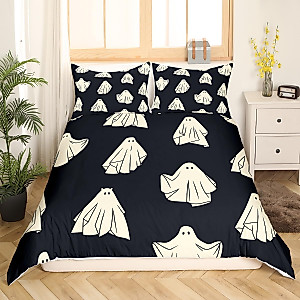 Castle Fairy Black Halloween Theme Decorations,Kids Halloween Ghost Printed Print King Size Duvet Cover for Teens Adults,Ghost Bedroom Decor Soft Comforter Cover with Zipper Closure
