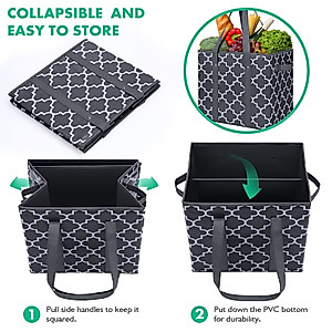 WISELIFE Reusable Grocery Bags 3-Pack Foldable Washable Large Storage Bins Basket Water Resistant Shopping Tote Bag Dark Grey