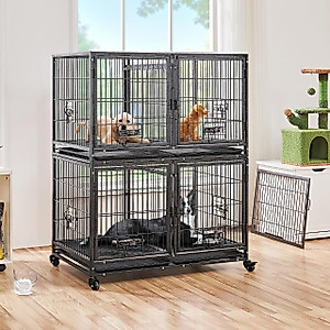 Yaheetech Stackable Dog Crate with Divider 43'' Rolling Heavy Duty Dog Cage with Open Top/ 2 Removable Trays for Small/Medium Dog, Double Story