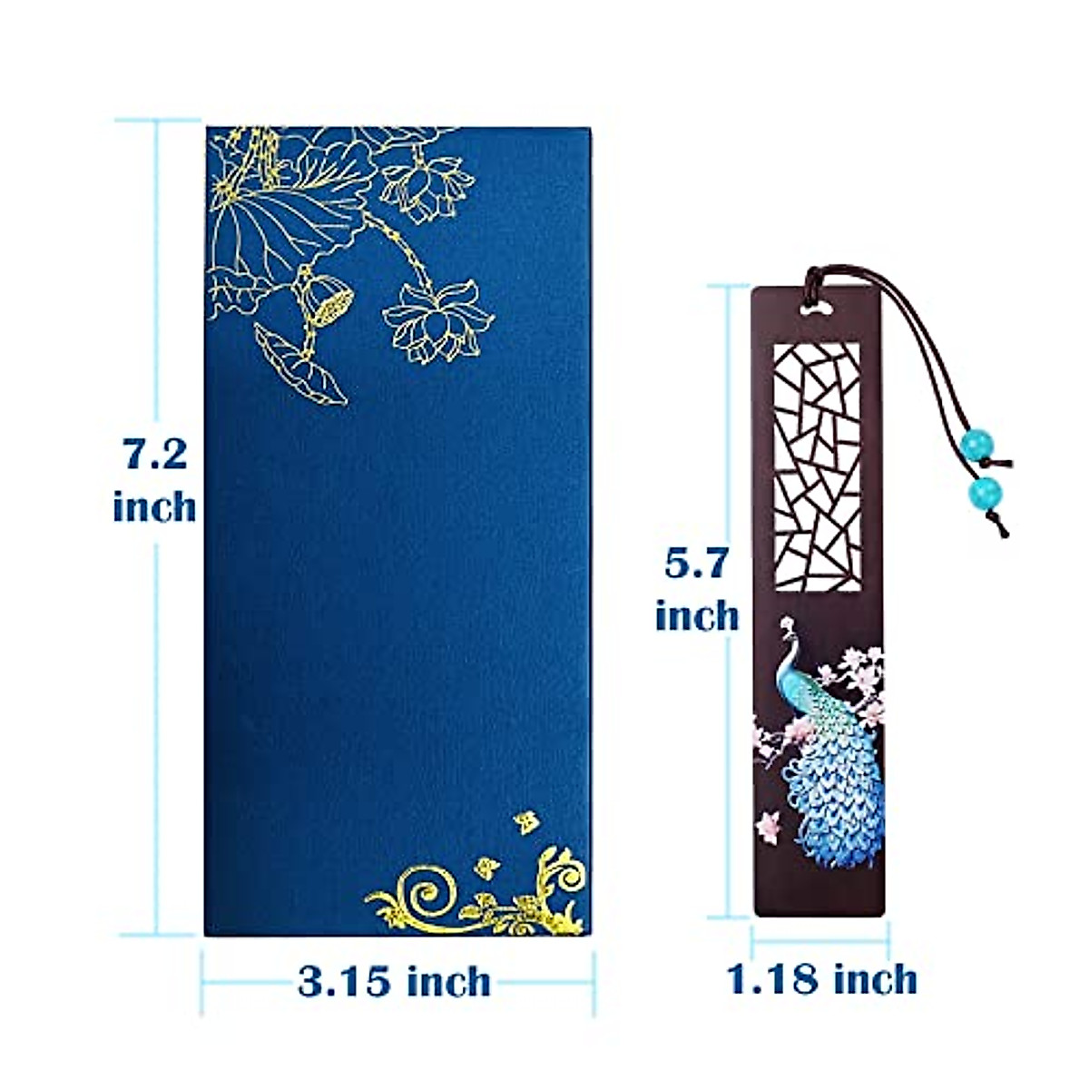 KAIY Handmade Wooden Bookmark Gift Box, Natural Hard Wood Bookmark Peacock Hollowed Out Pattern Color Drawing Bookmark with Tassel, Birthday Gifts for Women Men Teachers Girls Mom Lady Book Lover