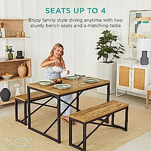 Best Choice Products 45.5in 3-Piece Bench Style Dining Furniture Set, 4-Person Space-Saving Dinette for Kitchen, Dining Room w/ 2 Benches, Table - Black