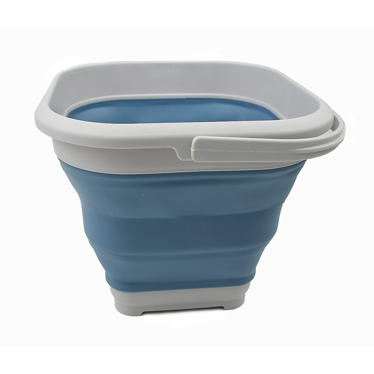 SAMMART 5.5L (1.4 Gallon) Collapsible Square Handy Bucket/Foldable SquareWater Pail/Portable Tub with Handle. (Grey/Steel Blue, 1)