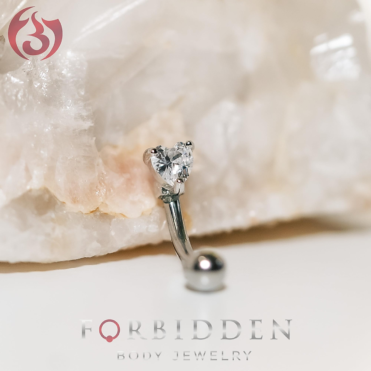 Forbidden Body Jewelry 16g 8mm Surgical Steel 3mm Red CZ Heart Top Barbell for Daith, Eyebrow and Rook Piercing