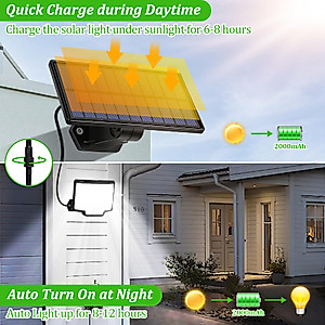 Solar Lights for Outside, 166 LED Solar Lights Outdoor Waterproof, Motion Sensor Outdoor Lights 3 Modes, Split Solar Powered Light with Extension Wires, Security Lights for Yard Garden Garage, 2-Pack