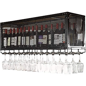 Wall Mounted Wine Racks Hanging Wine Holder Vintage Style Bar Wine Bottle Holder Goblet Racks Stemware Rack Grid Wine Cabinet Wine Shelves Storage Holder (Color : Black, Size : 100