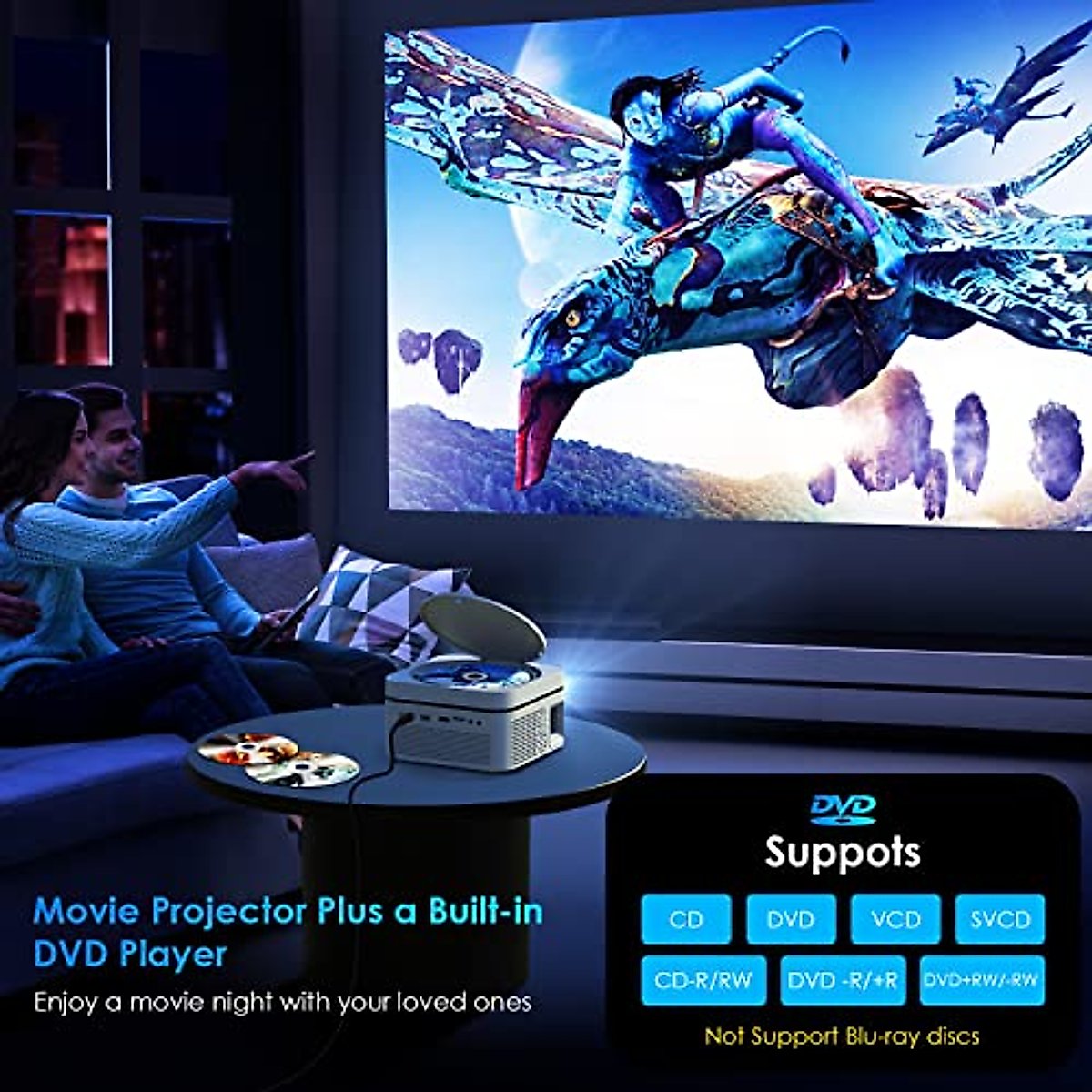 5G WiFi Projector Built in DVD Player with Bluetooth - OSQ Mini Portable DVD Projector 1080P Support, Outdoor Movie Projector with Carry Bag, Compatible with TV/HDMI/USB/iOS/Android