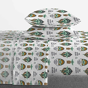 Jay Franco Star Wars The Mandalorian The Child Full Sheet Set - 4 Piece Set Super Soft and Cozy Kid’s Bedding Features Baby Yoda Grogu - Fade Resistant Microfiber Sheets (Official Star Wars Product)
