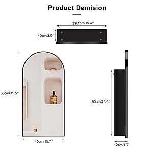 Mepplzian Black Arched Medicine Cabinets with Mirror,Semi Medicine Cabinet for Bathroom,Metal Framed Medicine Cabinet Surface Mount,Bathroom Mirror Cabinet with Storage,Not Recessed,Black,16 x31Inch