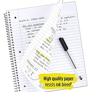 Five Star Spiral Notebooks, 3 Subject, Wide Ruled Paper, 150 Sheets, 10-1/2" x 8", Teal, Yellow, 2 Pack (73031)