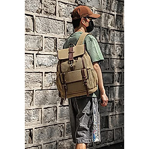 Creaweal Canvas Backpack Vintage Backpack Rucksack Men & Women Bookbag Fits 15.6-17 Inch Laptop Backpacks Lightweight (Upgrade-Brown)