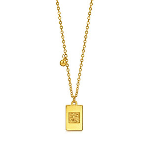 CHOW SANG SANG Cultural Blessings 999.9 24K Solid Gold Price-by-Weight 7.86g Gold Wealthy Gold Bar with Gold Bead Necklace for Men and Women 93771N | 18.5", (47 CM)