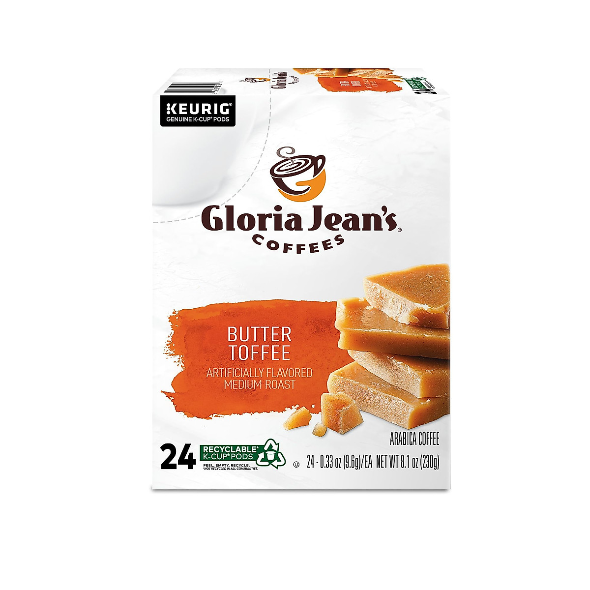 Gloria Jean's Coffees Butter Toffee, Single-Serve Keurig K-Cup Pods, Flavored Medium Roast Coffee, 96 Count, 24 Count (Pack of 4)