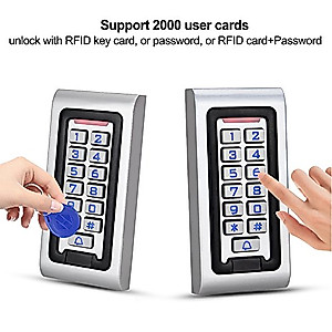 HFeng Standalone IP68 Waterproof RFID Access Control Keypad Metal Card Reader + 10pcs 125KHz Proximity Keychains WG26 2000 Users for Home/Office