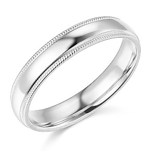 Wellingsale 14k White Gold Solid 4mm Regular Fit Milgrain Traditional Wedding Band Ring - Size 6