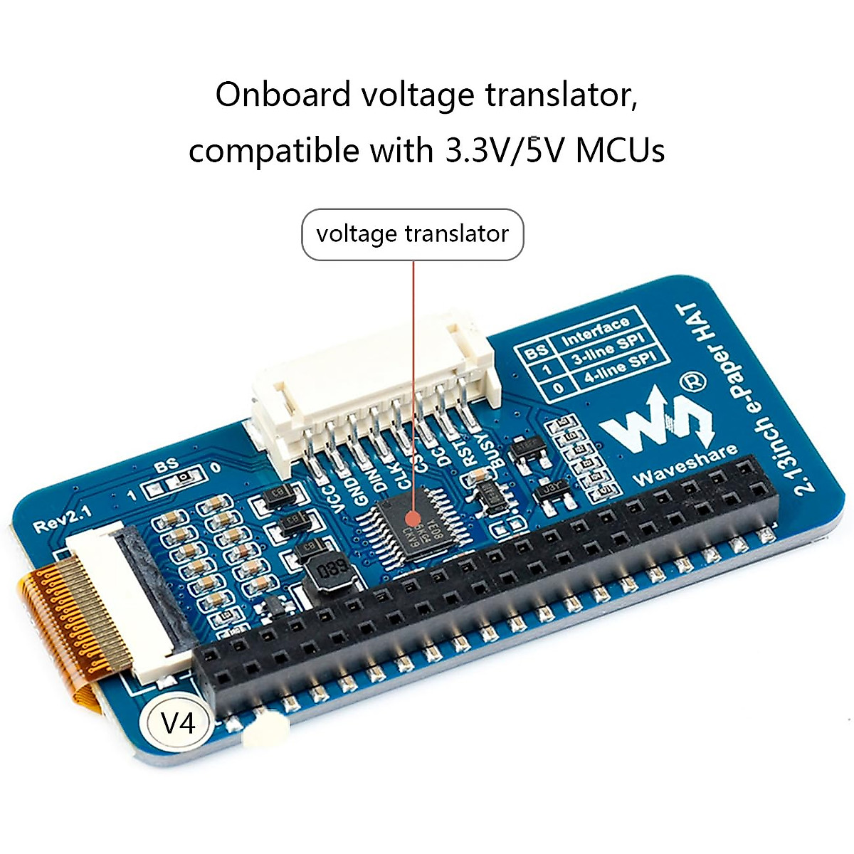 2.13inch E-Ink Display HAT V4 Version, Black/White Two-Color 250x122 Pixel E-Paper Module for Raspberry Pi 5/ 4B/3B+/3B/2B/A+/Zero W/WH/Zero 2 W/Jetson Nano SPI Interface, Support Partial Refresh