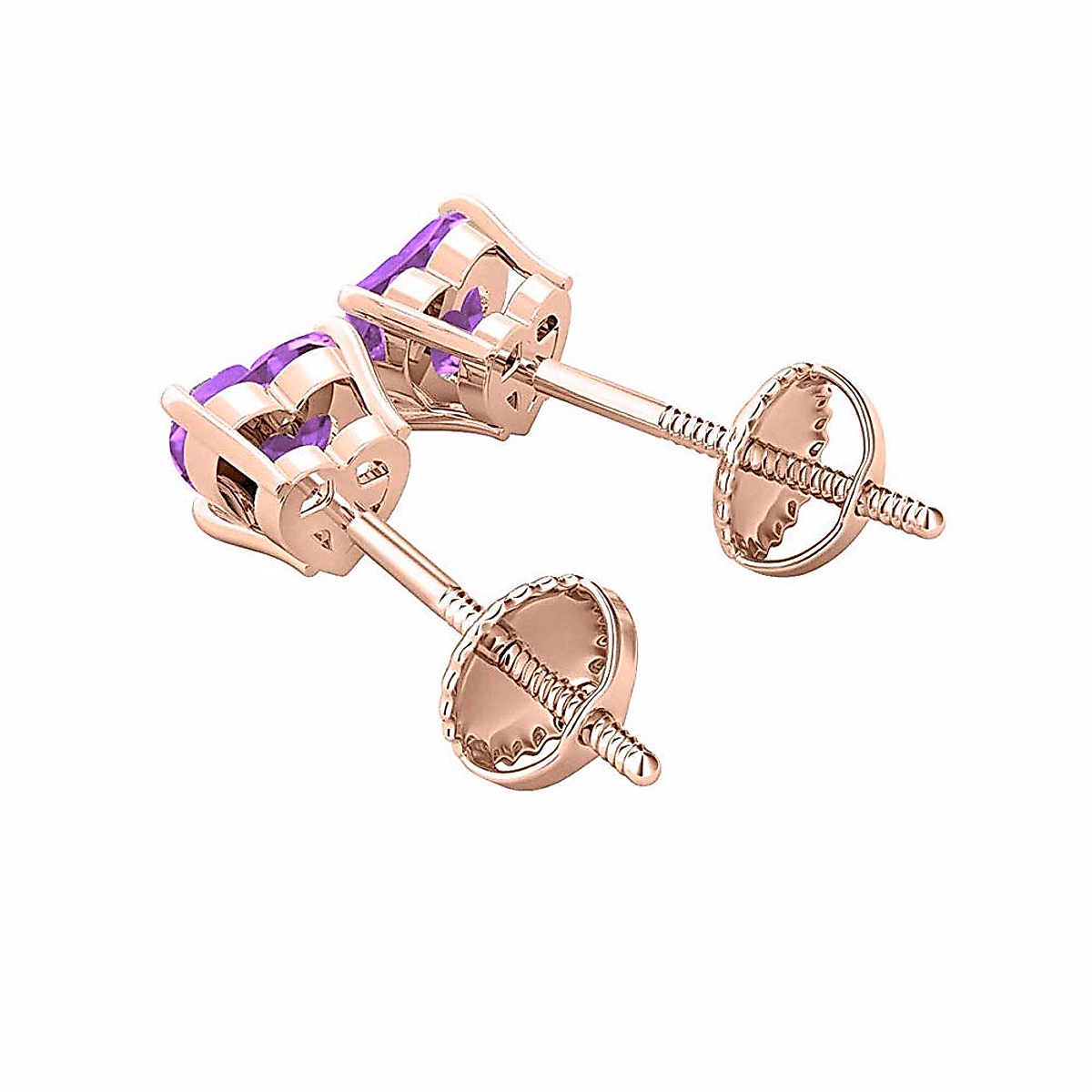 Lovely Heart Shaped (10MM) Gemstones Solitaire Stud Earrings 14K Rose Gold Over .925 Sterling Silver Over For Women's