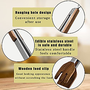 COMUSTER Acacia wood food clip is special for steak&BBQ, with hanging hole design, wooden heat insulation handle, stainless steel clip, easy to grasp, and can handle all kinds of food