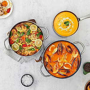 Induction Cookware Set 6-Piece, Stackable Kitchen Cooking Pots Set, 6qt 4.8qt & 2qt Pots with Lids, Dishwasher Safe & Oven Safe, Compatible with All Stoves, Black