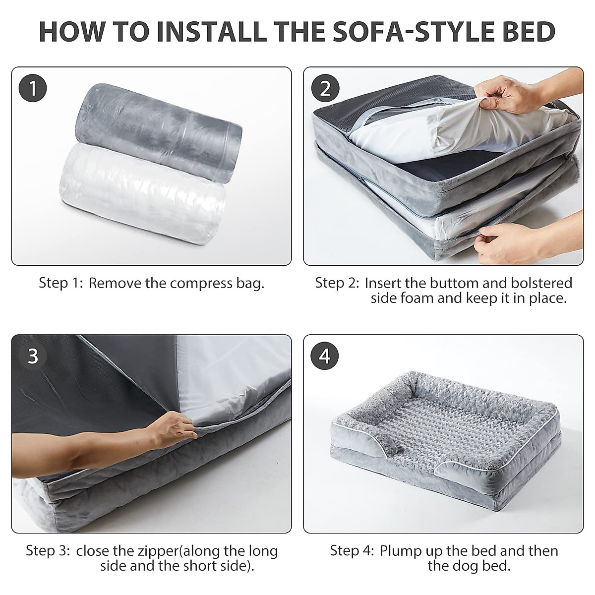 LNSSFFER Orthopedic Large Dog Bed, Faux Fur Material, 36 x 27 x 6.5 Inch, Supports 50 lbs