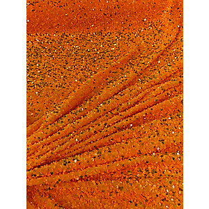 Sequin Velvet Fabric Soft Stretchy Cloth with Glittering Sequins Perfect for Dressmaking Costumes Upholstery and Christmas Decor 1 Yard of Spandex Fabric for Sewing and Crafts (Orange)