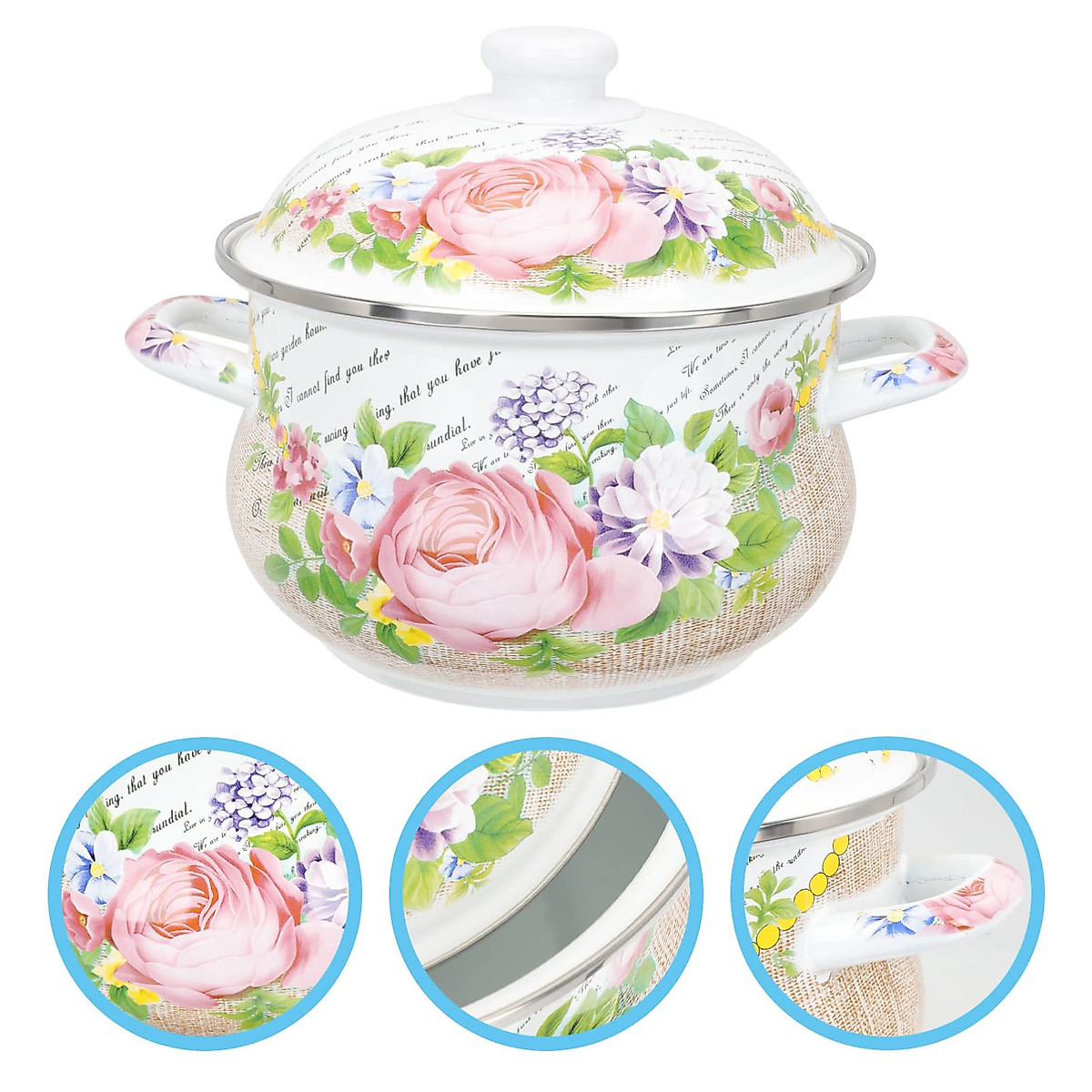 Yardwe Enamel on Steel Stock Pot with Lid Soup Pot Stew Pot Nonstick Pot Bread Pan Cooking Pot for Bread Baking 18cm Chamber Pot