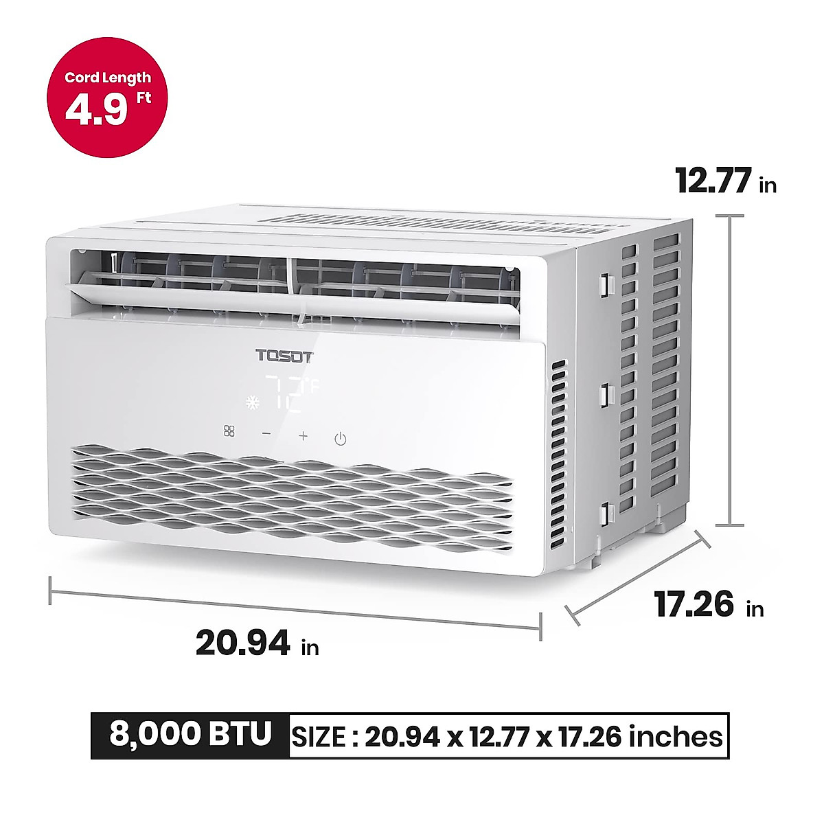TOSOT 8,000 Air Conditioner Cools up to 350 sq. ft. Quiet, LED, Smart Remote Control, Energy Efficient Window AC, 8000 BTU, White
