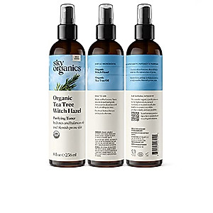 Sky Organics Organic Tea Tree & Witch Hazel for Face, Purifying Facial Toner to Hydrate, Soothe, Cleanse and Balance Blemish-Prone Skin, Helps Minimize The Appearance of Pores, 8 fl oz