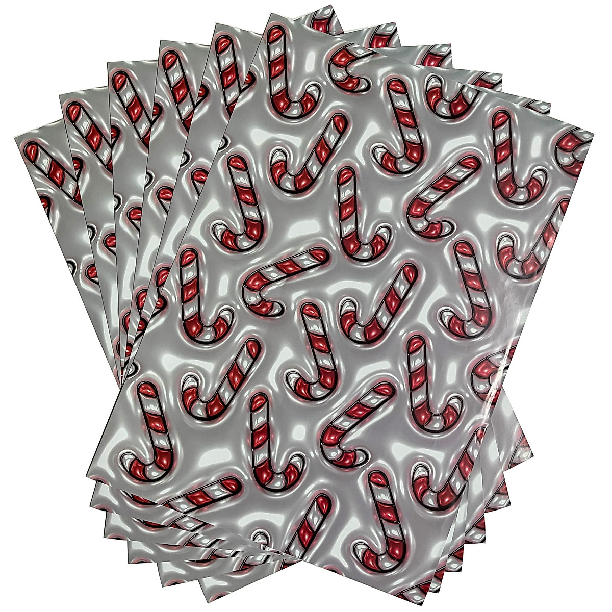 Dtiafu 3D Inflated Puff Candy Cane Wrapping Paper - Metallic Sliver Christmas Decoration - 6 Pcs Gift Wrapping Paper for Xmas Holiday