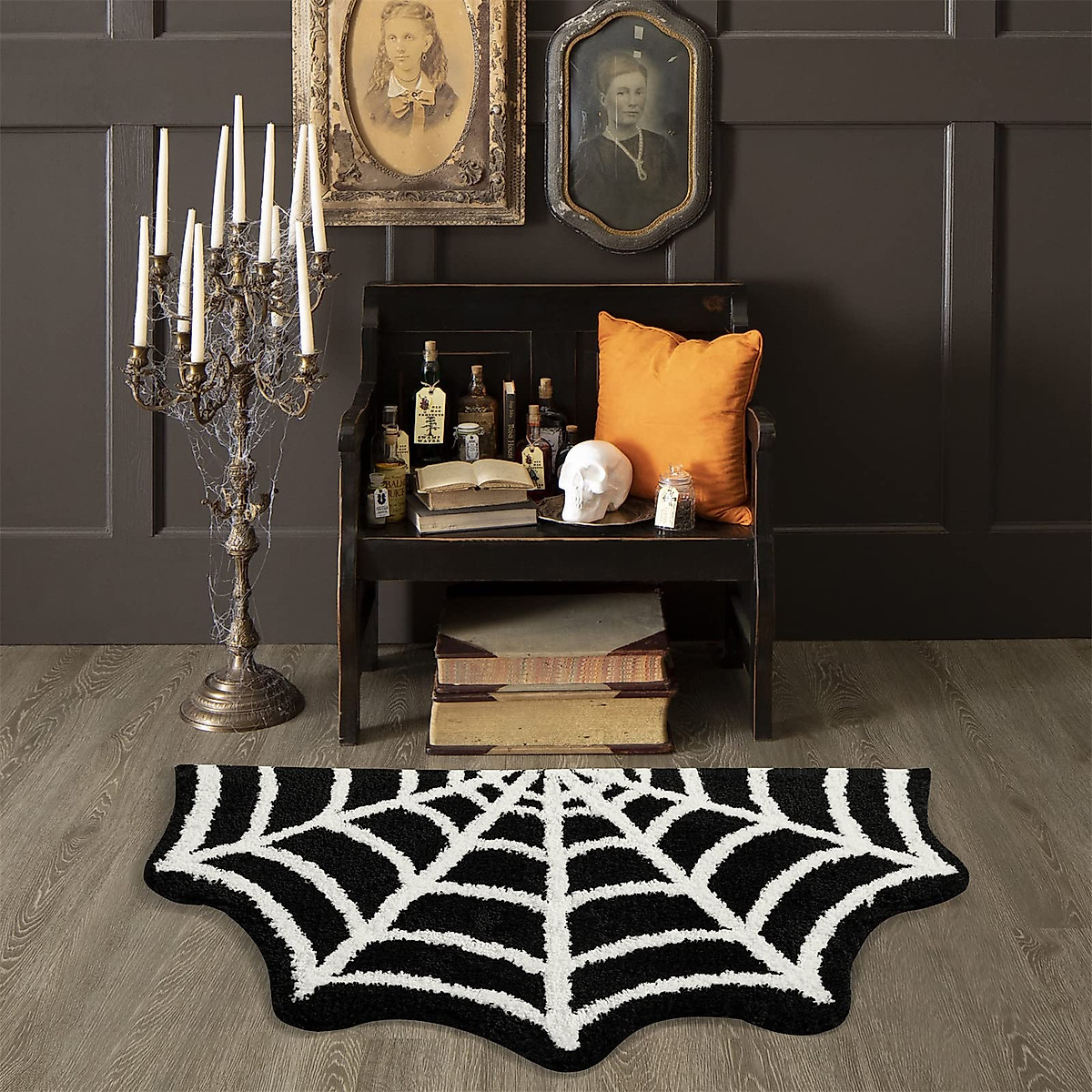 Estmy Gothic Rug Spider Web Indoor Halloween Rug 2x3, Plush Gothic Cute Fun Halloween Bathroom Rugs Non Slip Kitchen Rug Washable, Halloween Throw Area Rugs for Front Door Porch Indoor Doormat