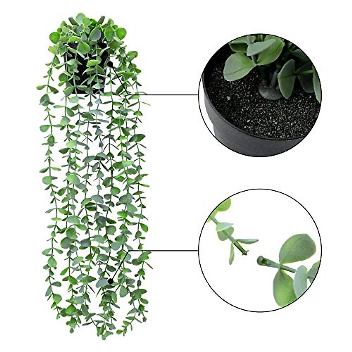 FUNARTY 3 Pack Fake Plants Decor Small Artificial Hanging Plants Fake Eucalyptus Plants Faux Greenery Vine Plants in Pot for Home Indoor Outdoor Décor