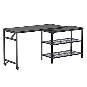 soges Reversible L Shaped Desk, 360° Free Rotating Corner Computer Desk, 47 inch L Desk with Storage Shelves for Home Office, Modern Study Writing Table Workstation, Black