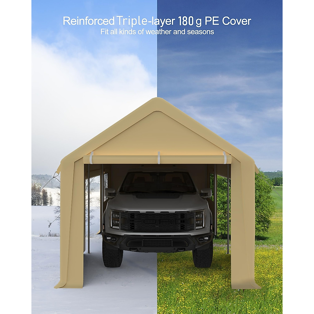 DEXSO Carport 13'x20' Portable Garage, Reinforced Steel Poles, Heavy Duty Carport Canopy, 4 Roll-up Doors & 4 Mesh Windows, for Pickup, Boat, and Equipment, Yellow